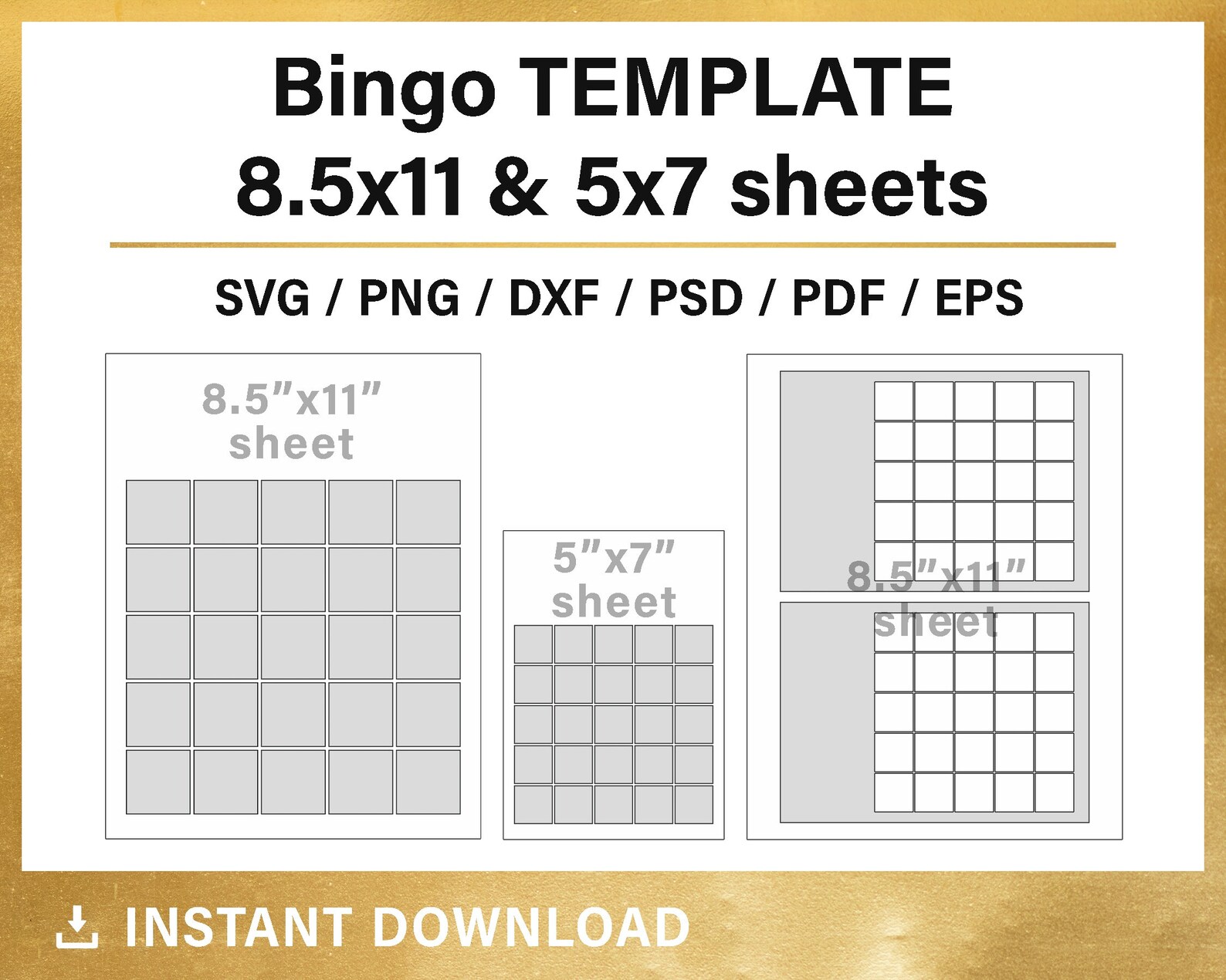 Bingo Card Blank Templates SVG Empty Bingo Cards Set | Etsy