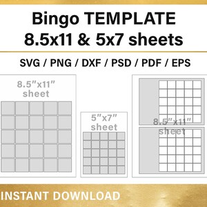 Bingo Card Blank Templates SVG Empty Bingo Cards Set | Etsy
