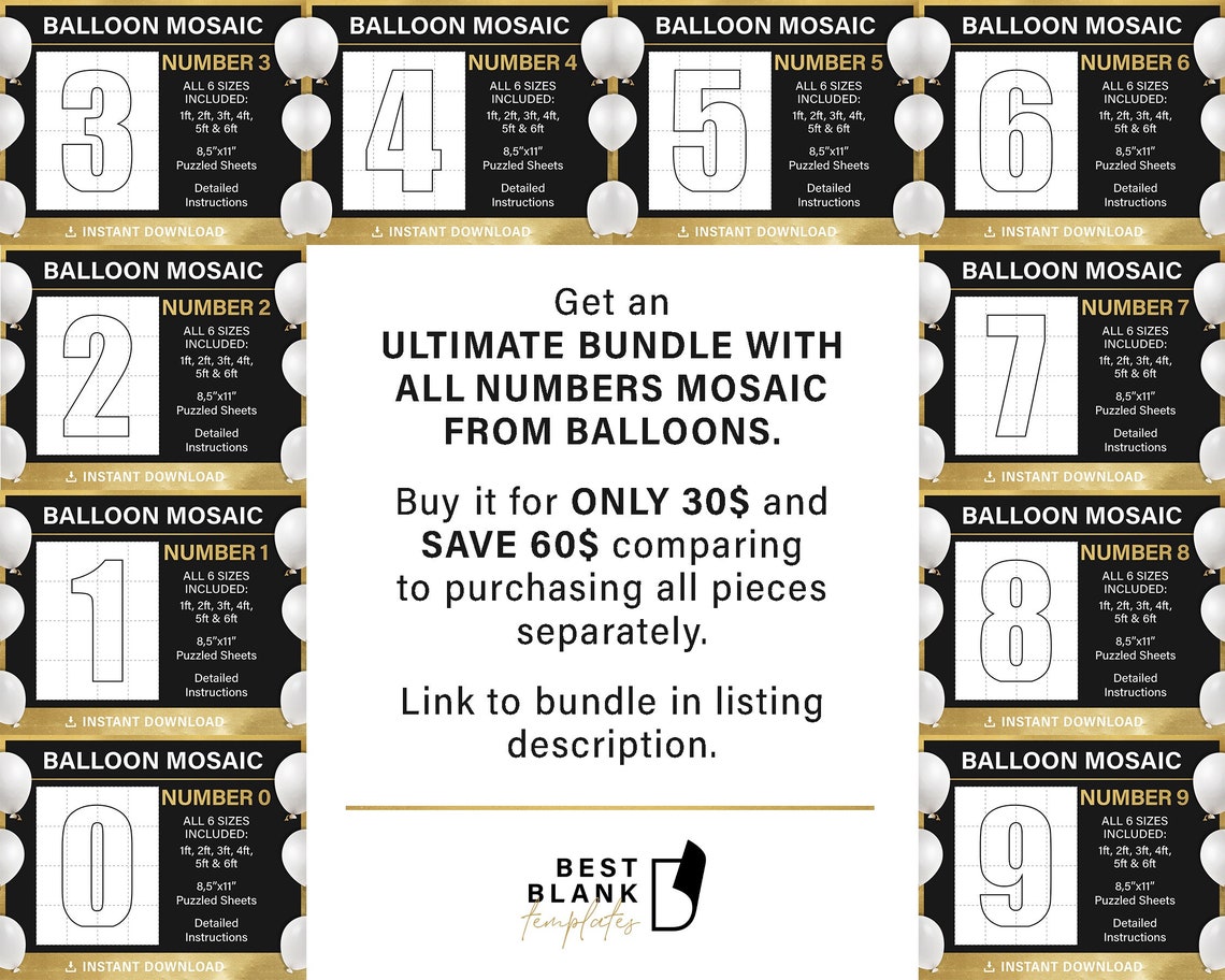 Number 2 Mosaic From Balloons Tall Two Number Template - Etsy