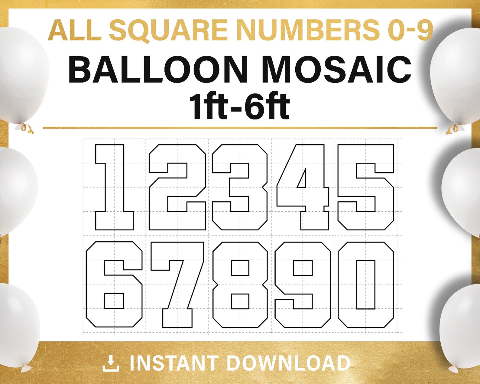All Square Numbers Mosaic From Balloons, BUNDLE, Tall Frame Number ...