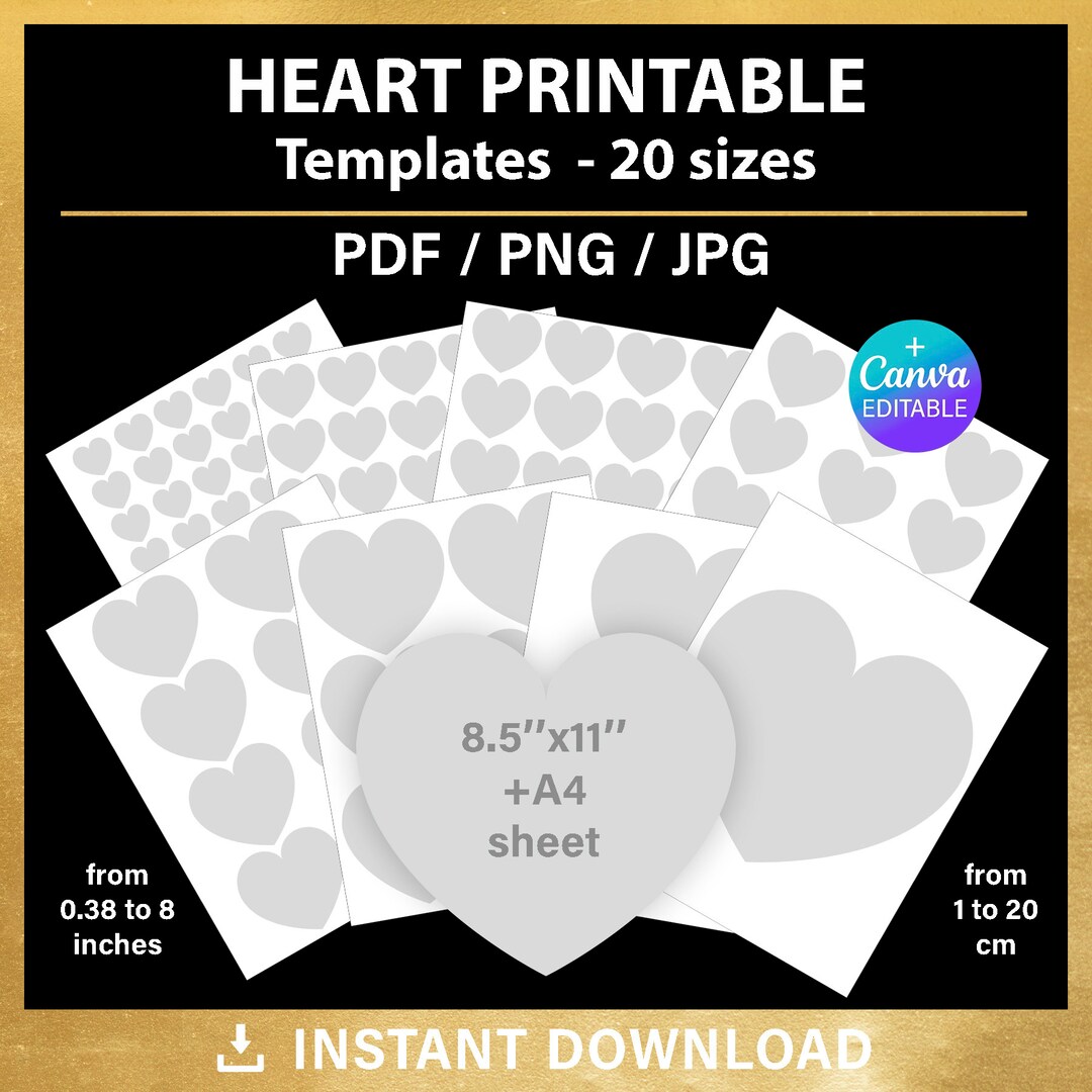 20 Sizes Heart Blank Templates BUNDLE for Valentine's Day Crafts, Pdf ...