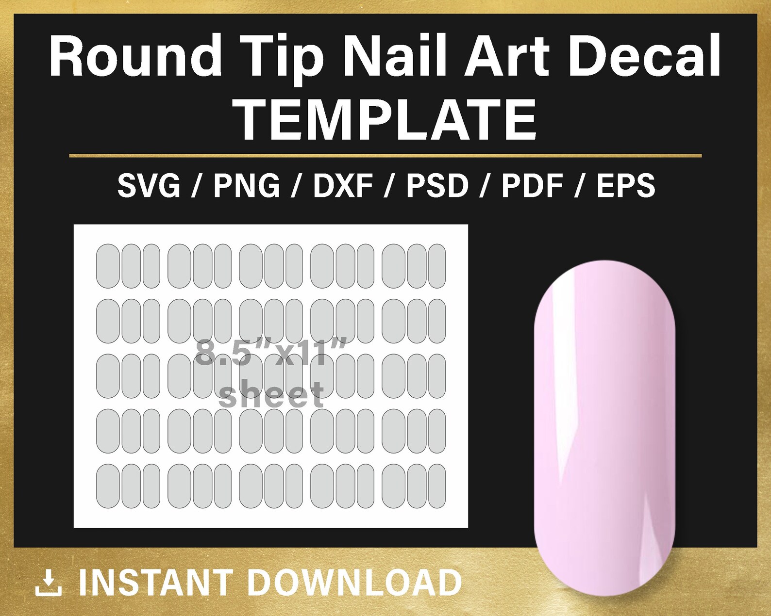 Round Tip Nail BLANK Template Nail Art Decal Custom Wrap - Etsy
