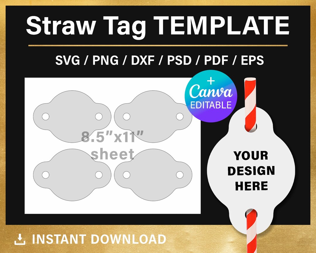 Straw Tag BLANK Template, Canva, Diy, Straw Tag SVG, Png, Psd, Cricut ...
