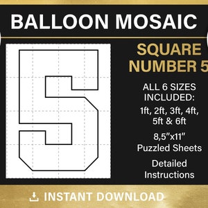 Square Number 5, Mosaic From Balloons, Tall, Five Number Template, 1ft ...
