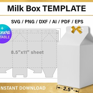 Milk Box Template, DIY Milk Carton BLANK Template, Canva, Svg, Cricut ...