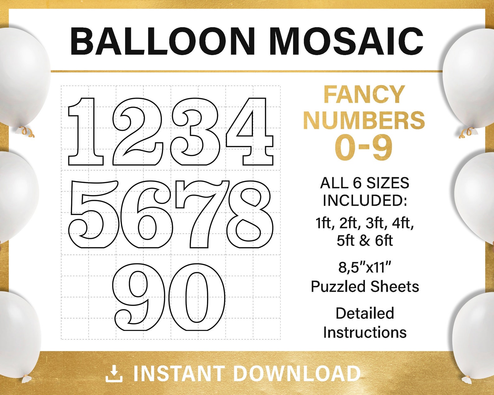 Balloon Mosaic Template, BUNDLE, All Fancy Numbers, Mosaic From ...