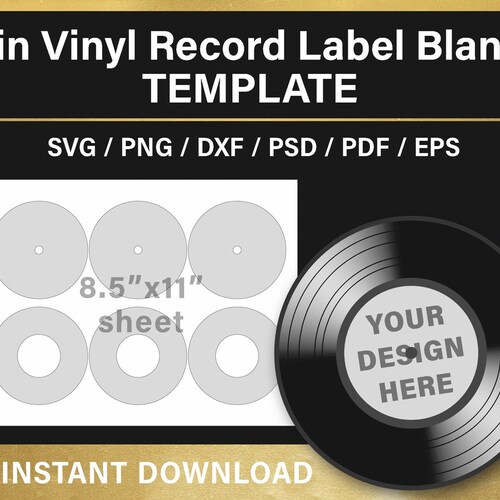 Vinyl Record Label Template 8.5x11 Sheet SVG PNG PSD and - Etsy