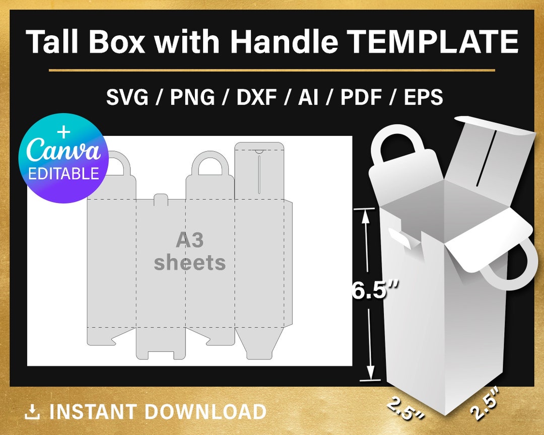 Tall Box Template, With Handle, DIY Gift Box, 2.5 X 2.5 X 6.5 Inches ...