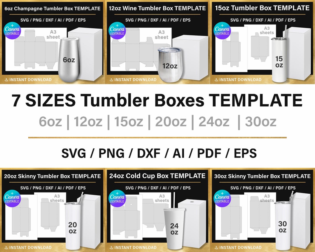 Tumbler Box Template, BUNDLE, Gift Box Template, 20oz Skinny Tumbler ...