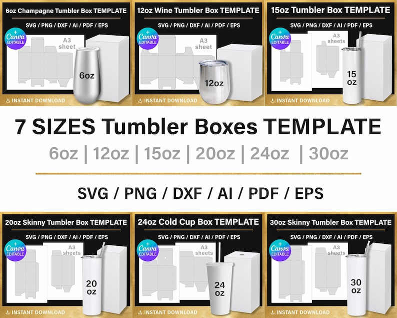 Tumbler Box Template, BUNDLE, Gift Box Template, 20oz Skinny Tumbler ...