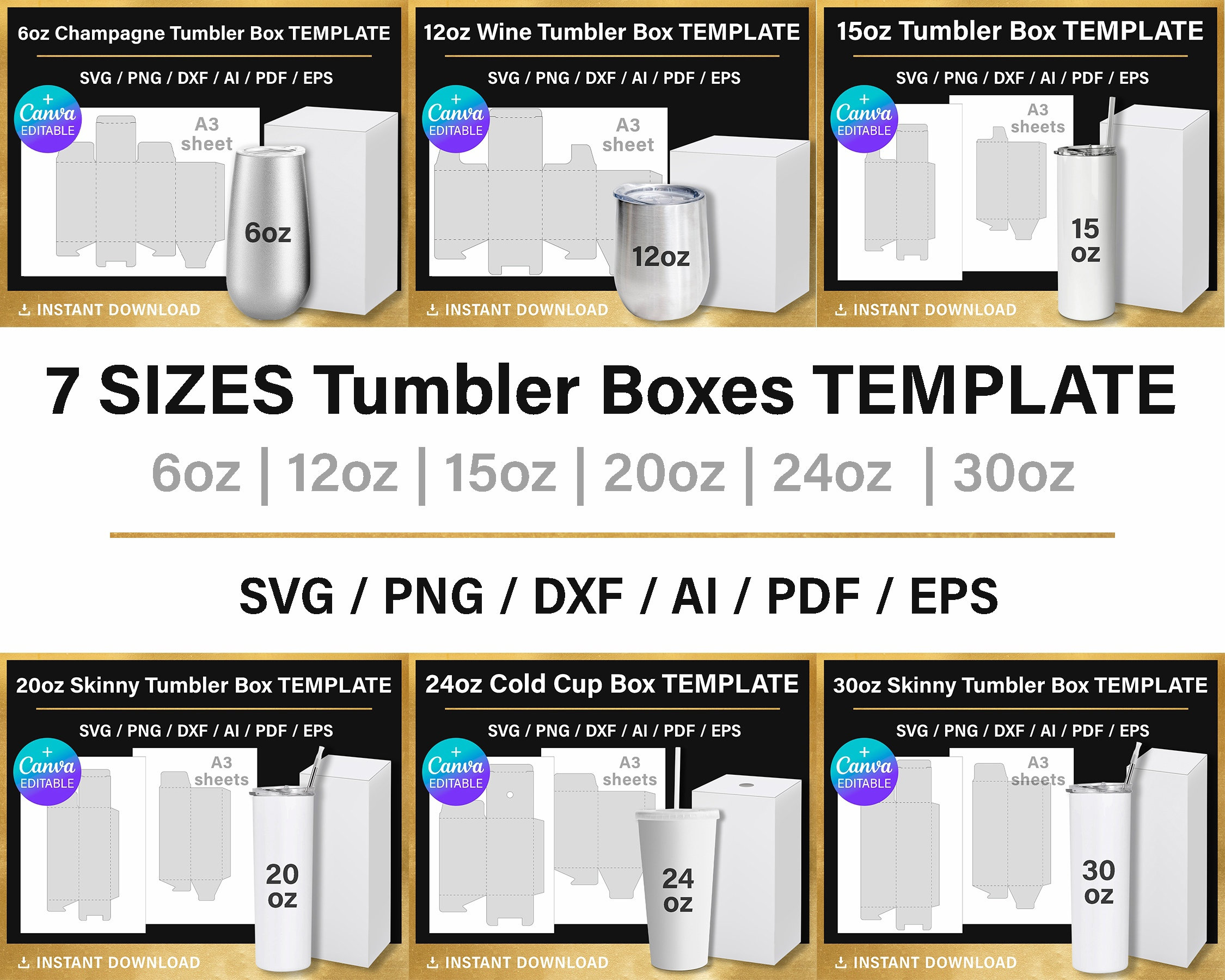Tumbler Box Template, BUNDLE, Gift Box Template, 20oz Skinny Tumbler ...
