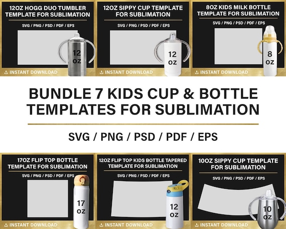 Bundle 7 Kids Cup and Bottle Template for Sublimation 8oz | Etsy