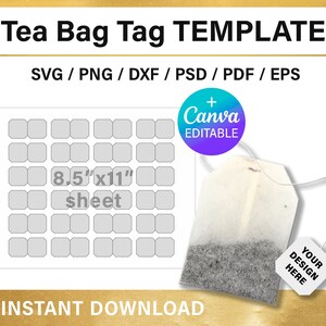 Tea Bag Tag, Blank Template, Tea Bag Label Template, DIY, Craft, Svg, Png, Psd, Cut File, Cricut ...