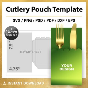 Scalloped Cutlery Pouch Template, Set, Cutlery Holder Svg, Editable ...