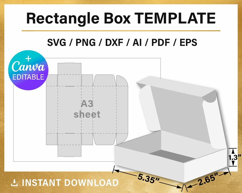 Rectangle Box Template, DIY, Shipping Box, BLANK Template, Classic Box ...
