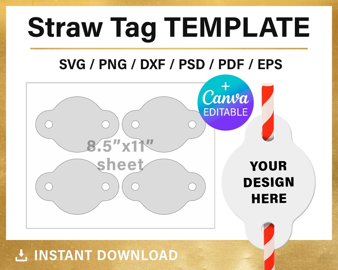 Straw Tag BLANK Template, Canva, Diy, Straw Tag SVG, Png, Psd, Cricut ...