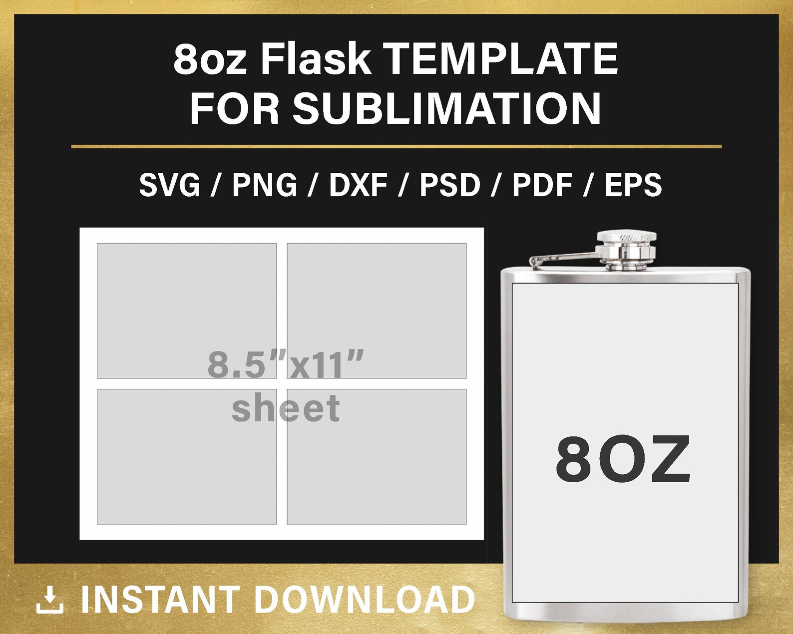 8oz Flask Template BLANK Template for Sublimation 8 Oz - Etsy