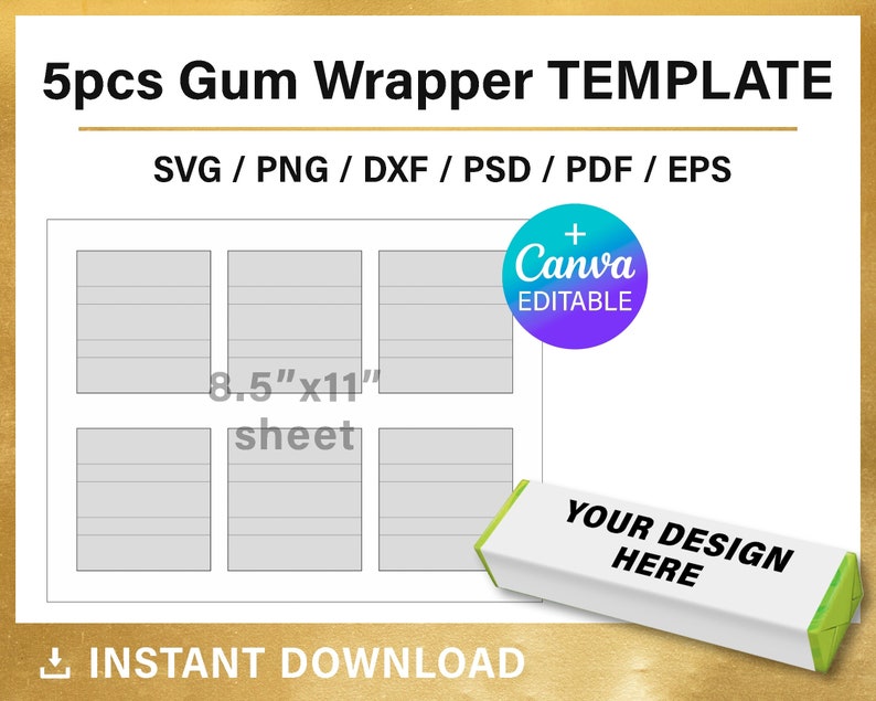 Bubble Gum Wrapper, BLANK Template, DIY, 5pcs, Bubble Gum Template ...