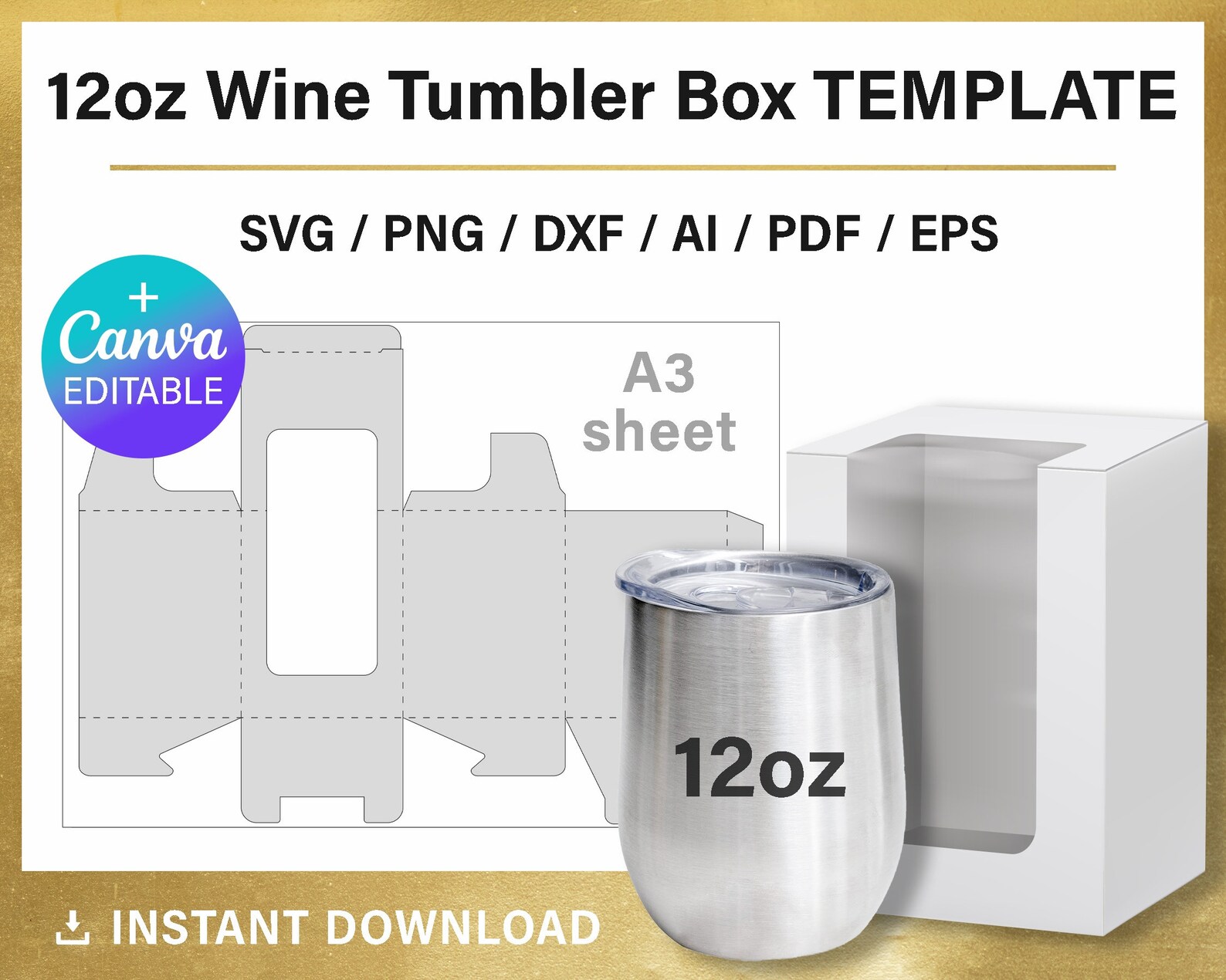 Tumbler Box Template Bundle, DIY, Png, Canva, Svg, Cricut, Printable ...