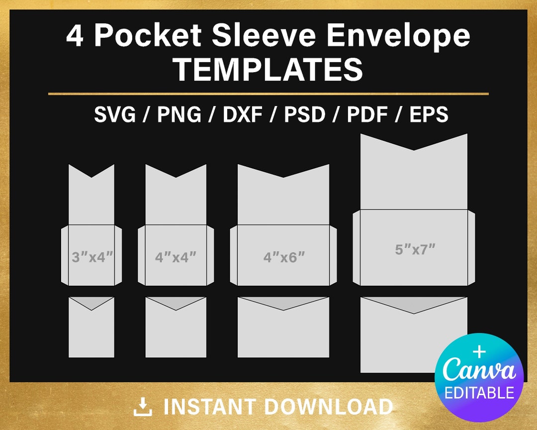 Pocket Sleeve Envelope Templates, BUNDLE, Blank Envelope SVG, Dxf, Png ...
