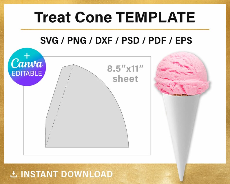 Treat Cone Wrap BLANK Template DIY Candy Cone Sugar Cone - Etsy