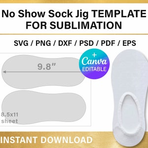 No Show Sock Jig Template, 9.8 Inches, for Sublimation, Canva, Cricut, Png, Psd, Instant ...