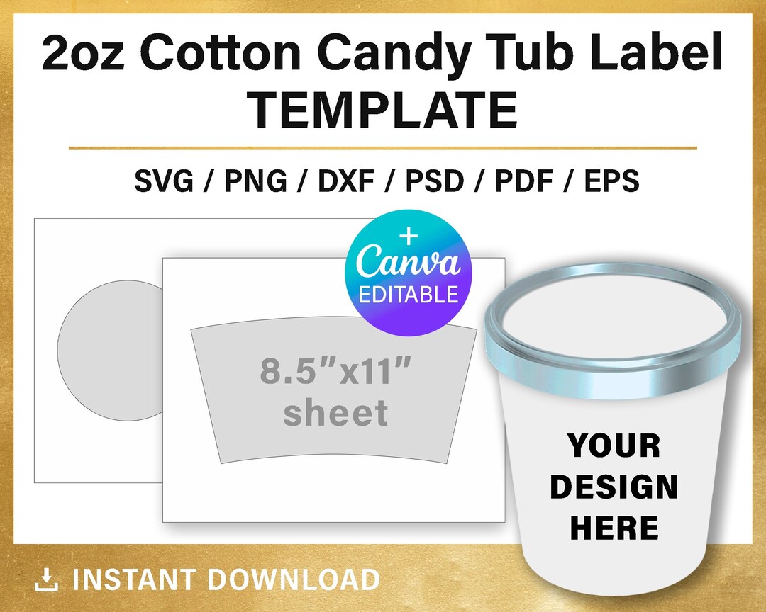 2oz Cotton Candy Tub Label BLANK Template, DIY Party Decorations, Full ...