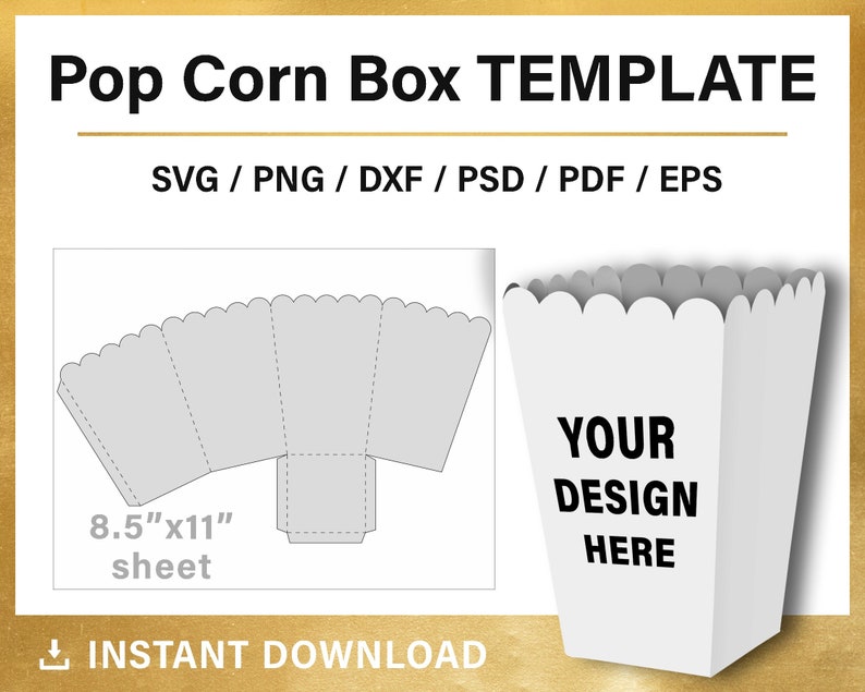 Popcorn Box Blank Template BUNDLE Scallop Popcorn Box DIY - Etsy