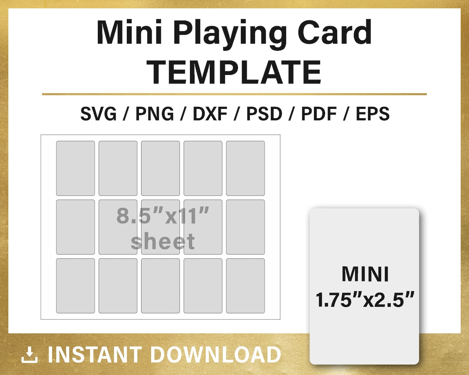 Playing Card Template BUNDLE 5 Sizes BLANK Template Svg | Etsy