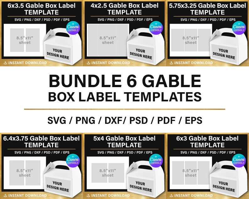 Gable Box Label Template BUNDLE Blank Template Custom Size - Etsy