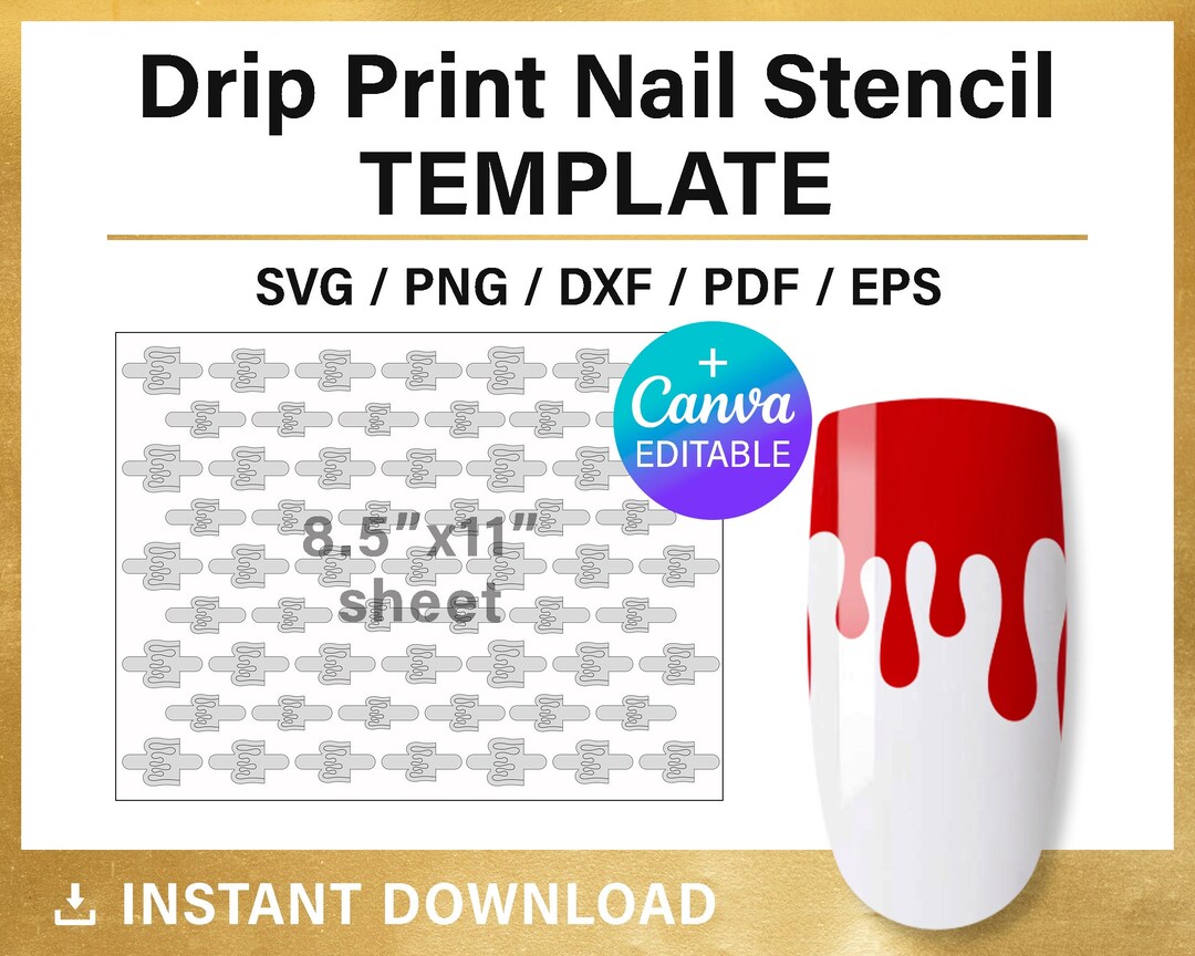Drip Print Nail Stencil Template, Nail Art Svg, Blood Drip Nail Stencil ...
