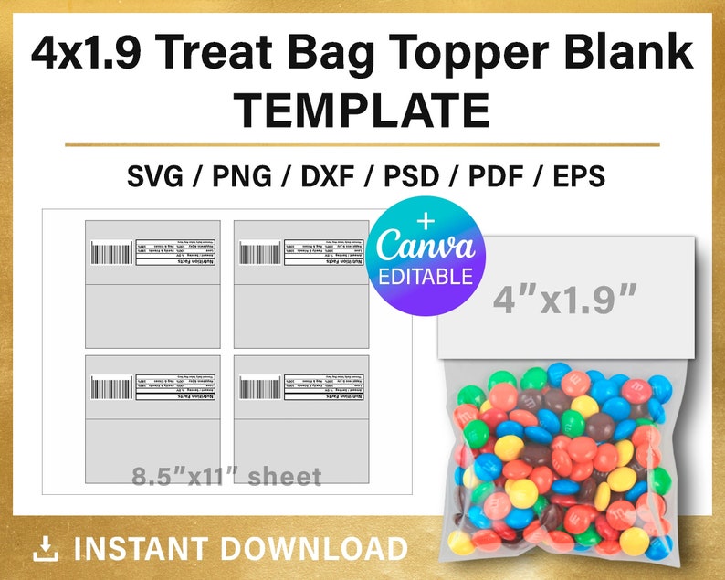 Treat Bag Topper Blank Label Template DIY Wrapper Template - Etsy