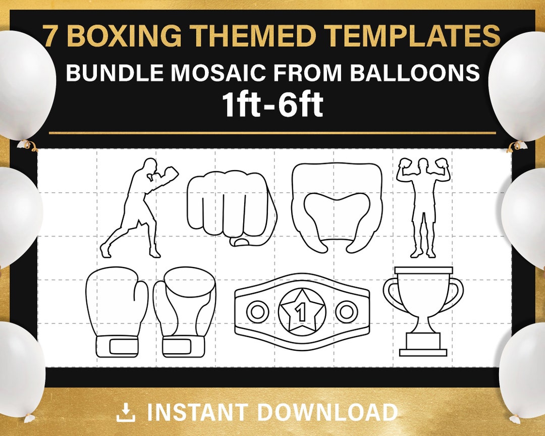 Boxing Mosaic Balloons Template BUNDLE, Boxing Theme Party Balloon ...