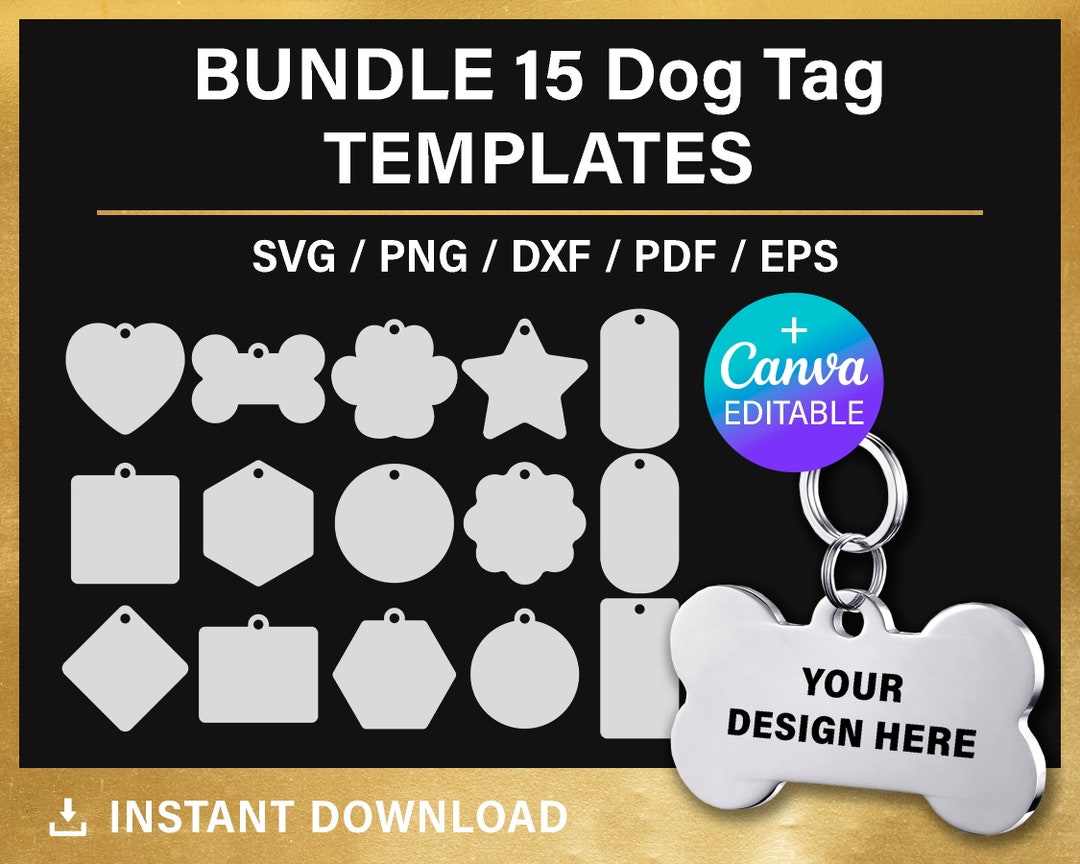 Dog Tag Template Bundle, Dog Bone Tag SVG, Blank Sublimation Template ...