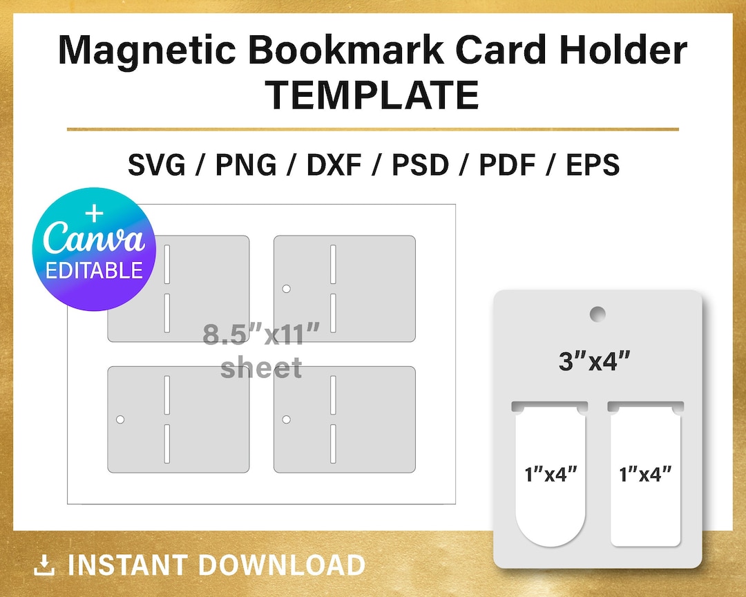 DIY Magnetic Bookmark Card Holder, BLANK Template, Png, Canva, Svg ...