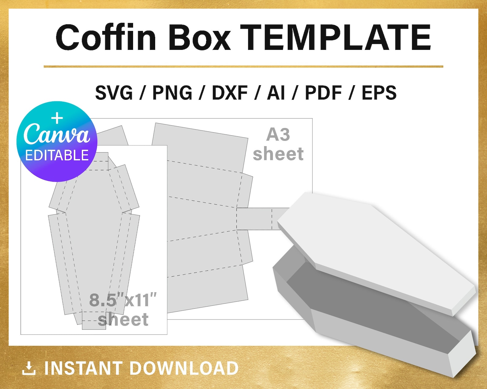 Coffin Box Template, DIY Treat Box, Halloween Party Decor, Candy Box, 7 ...