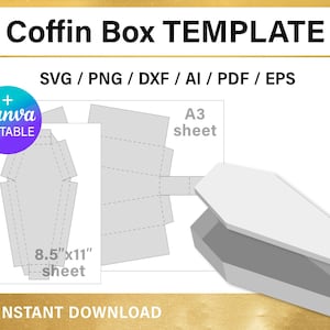 Coffin Box Template, DIY Treat Box, Halloween Party Decor, Candy Box, 7.8 X3.2 Inches, Png ...