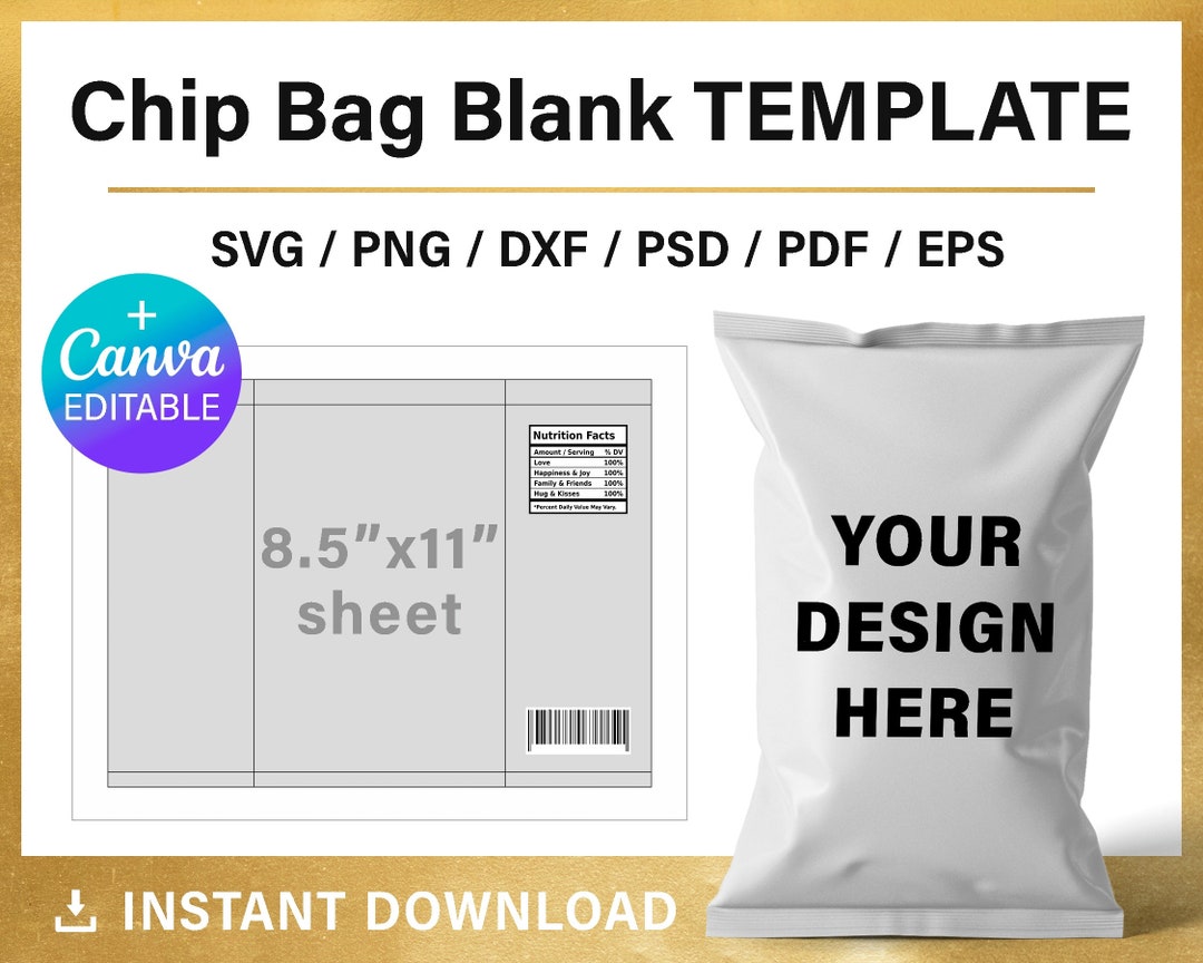 Chip Bag Blank Template, 8.5x11 Sheet, Editable, Potato Chip Bag ...