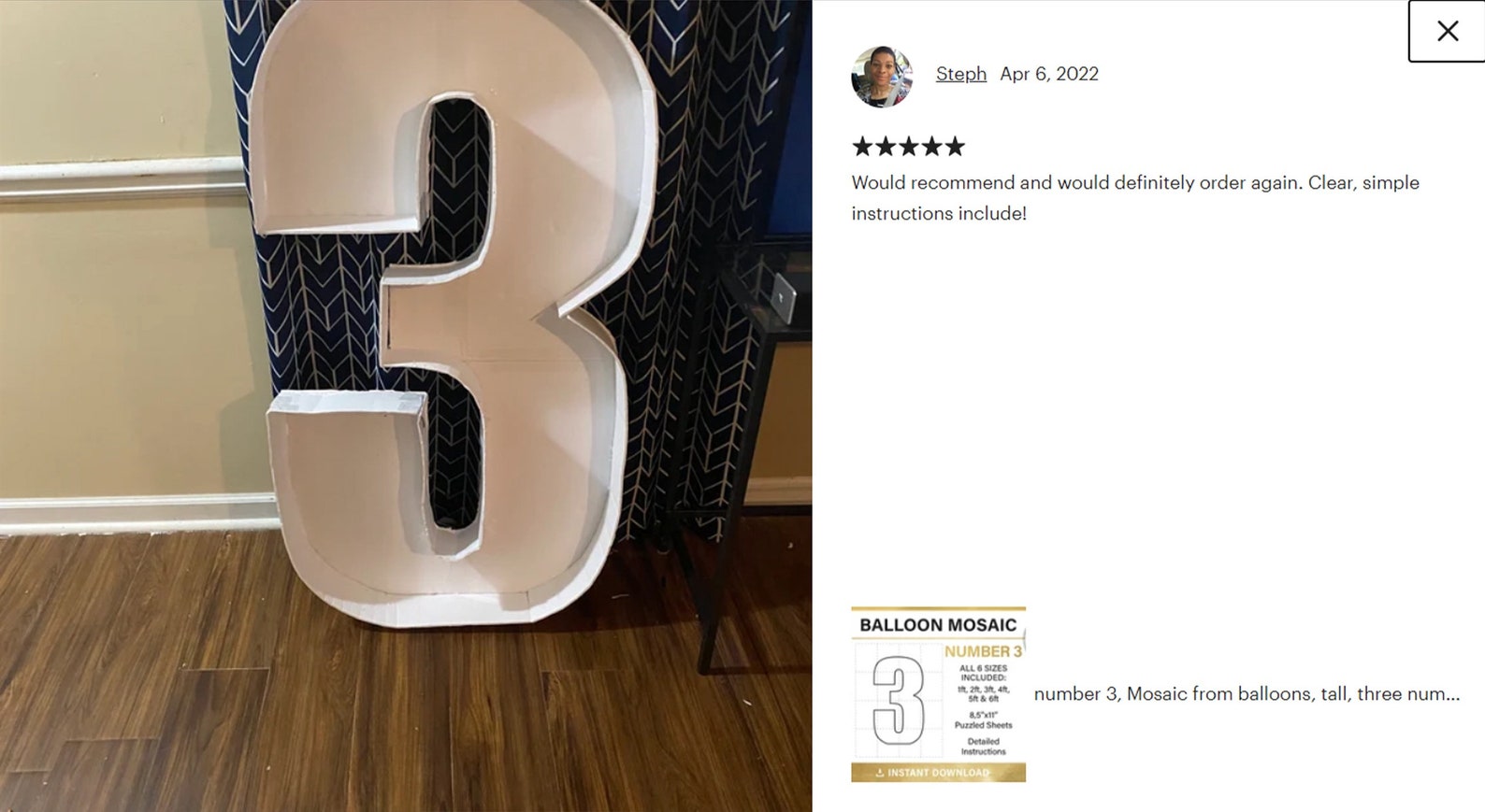 Number 3 Mosaic From Balloons Tall Three Number Template | Etsy