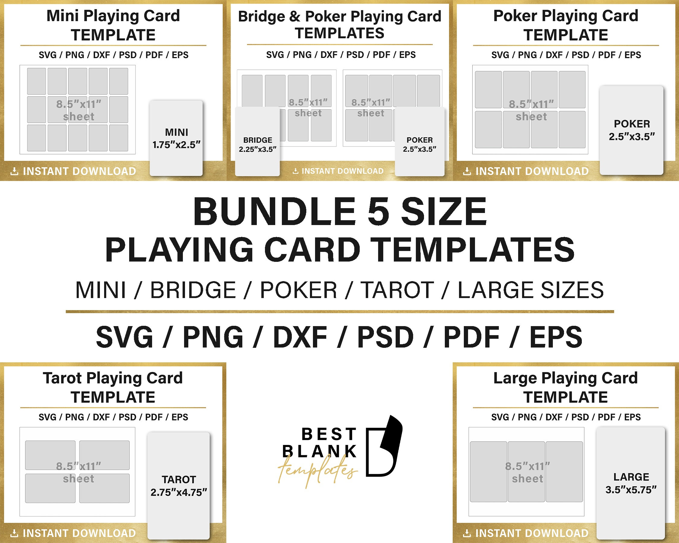 Playing Card Template BUNDLE 5 Sizes BLANK Template Svg | Etsy
