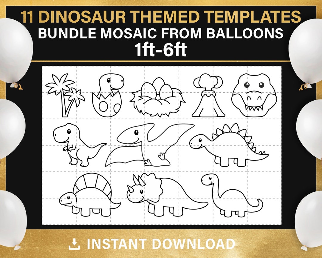 Dinosaurs Mosaic From Balloons, BUNDLE, Dino Theme Balloon Decor, T-rex ...