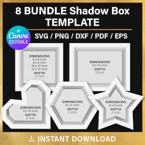 Shadow Box Svg Bundle Template, Light Box Frame Blank Template, Heart ...
