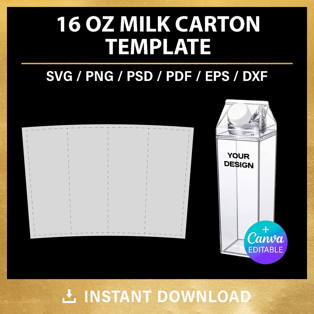 Milk Carton Bottle Wrap, BLANK Template, Acrylic Water Bottle Wrapper ...