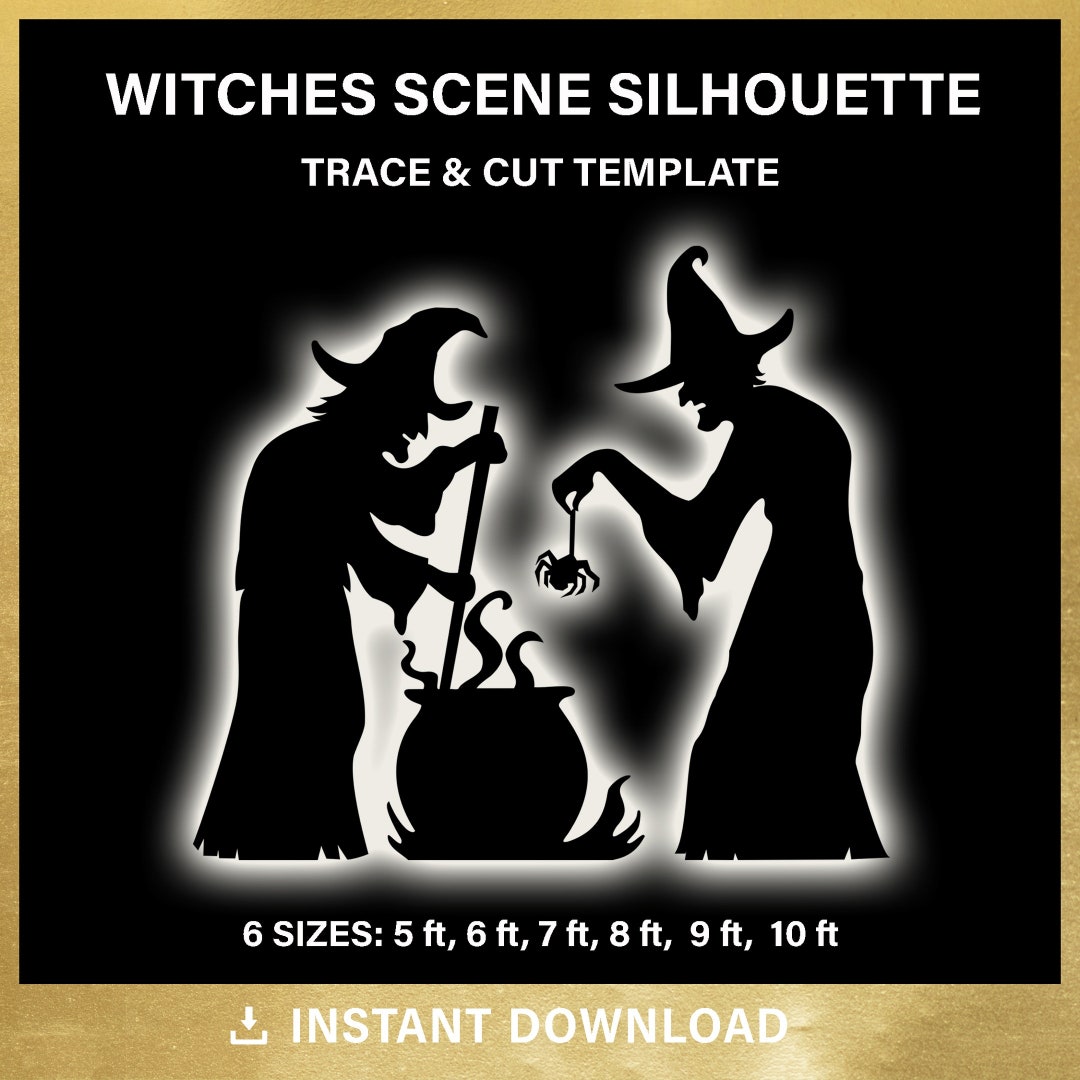 Witches and Cauldron, Outdoor Silhouette Template, Halloween Scene Lawn ...