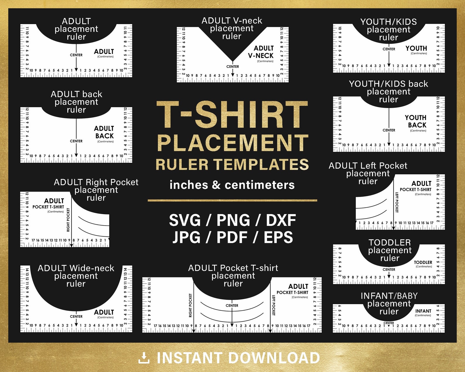 Tshirt Placement Ruler Templates, Svg BUNDLE, Centering Tool Template ...