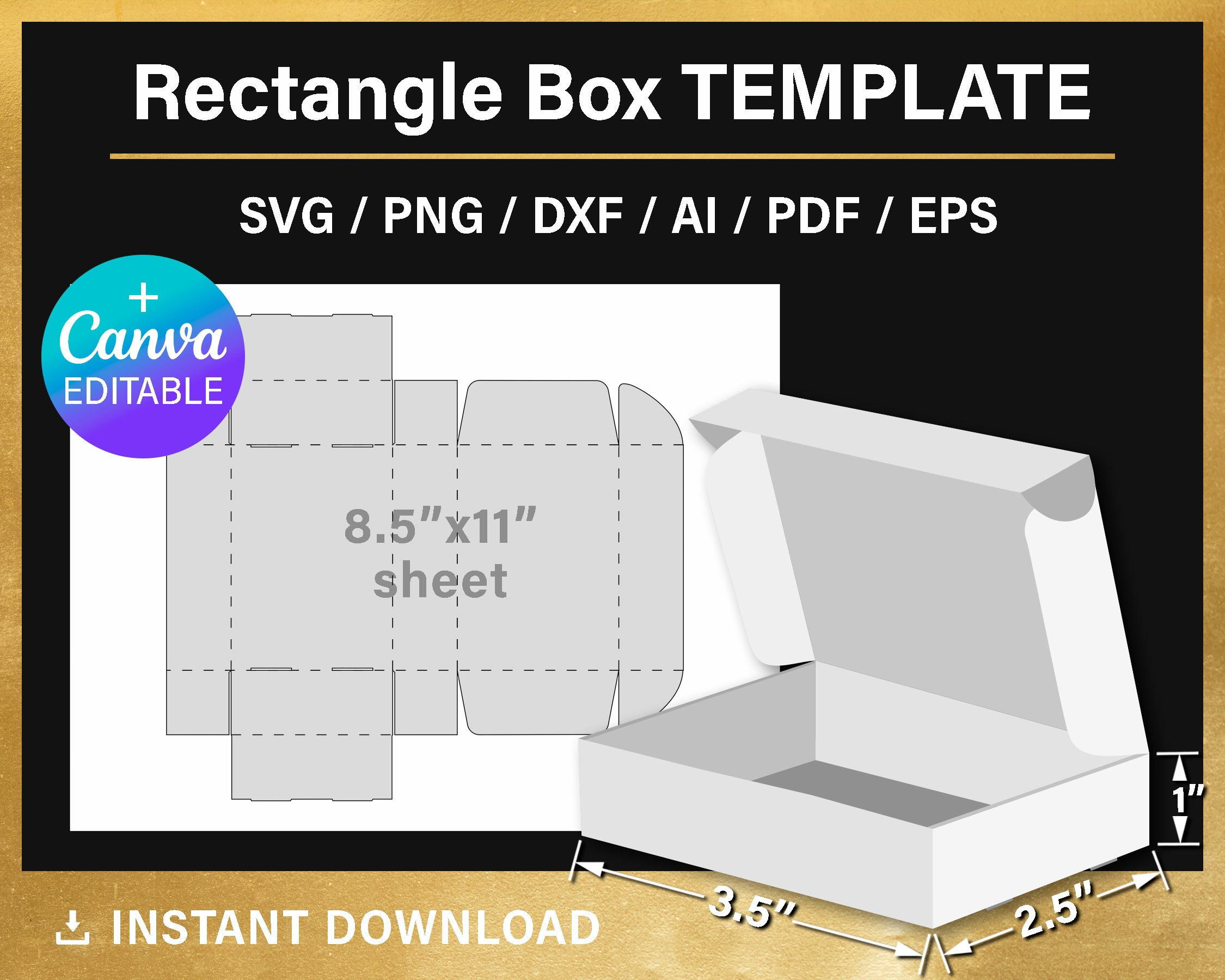 Rectangle Box Template, DIY, Shipping Box, BLANK Template, Classic Box ...