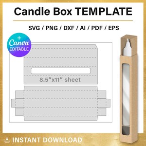 Tall Candle Box Blank Template With Window, DIY, Candle Gift Box, Png, Canva, Svg, Cricut ...