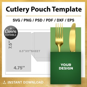 Cutlery Pouch Template, Set, Cutlery Holder Svg, Editable, Cutlery ...
