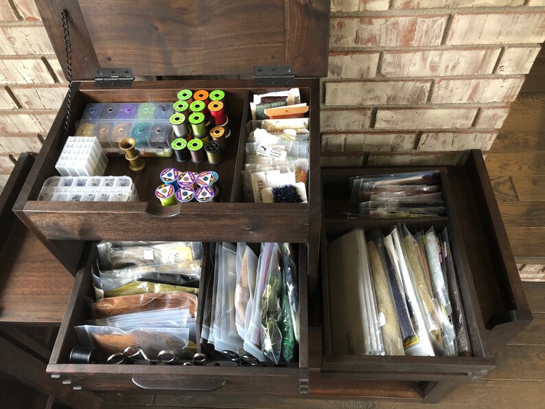 Large Walnut Fly Tying Craft Storage Box Chest Caddy Handmade ...