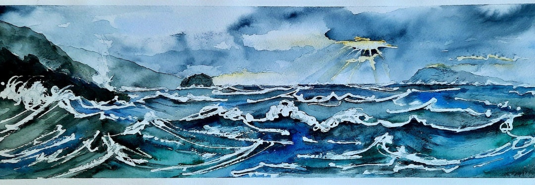 Stormy Seas and Spouting Cave, Iona. Original Water Colour Painting ...